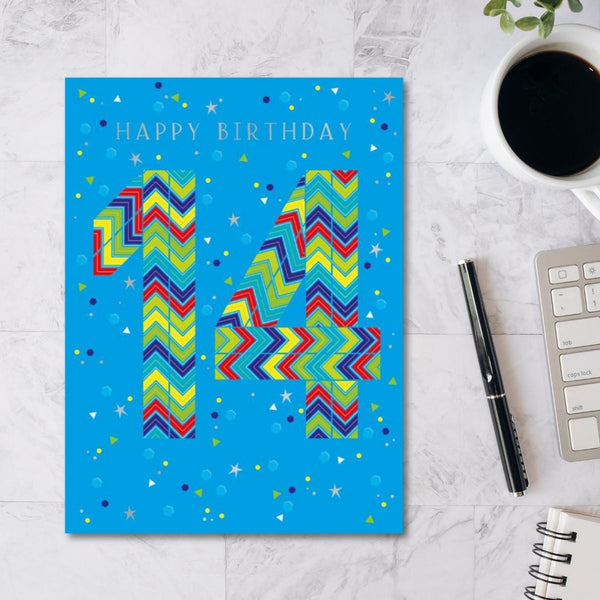 14th Birthday Card - Neon Numbers – The Celebration Store