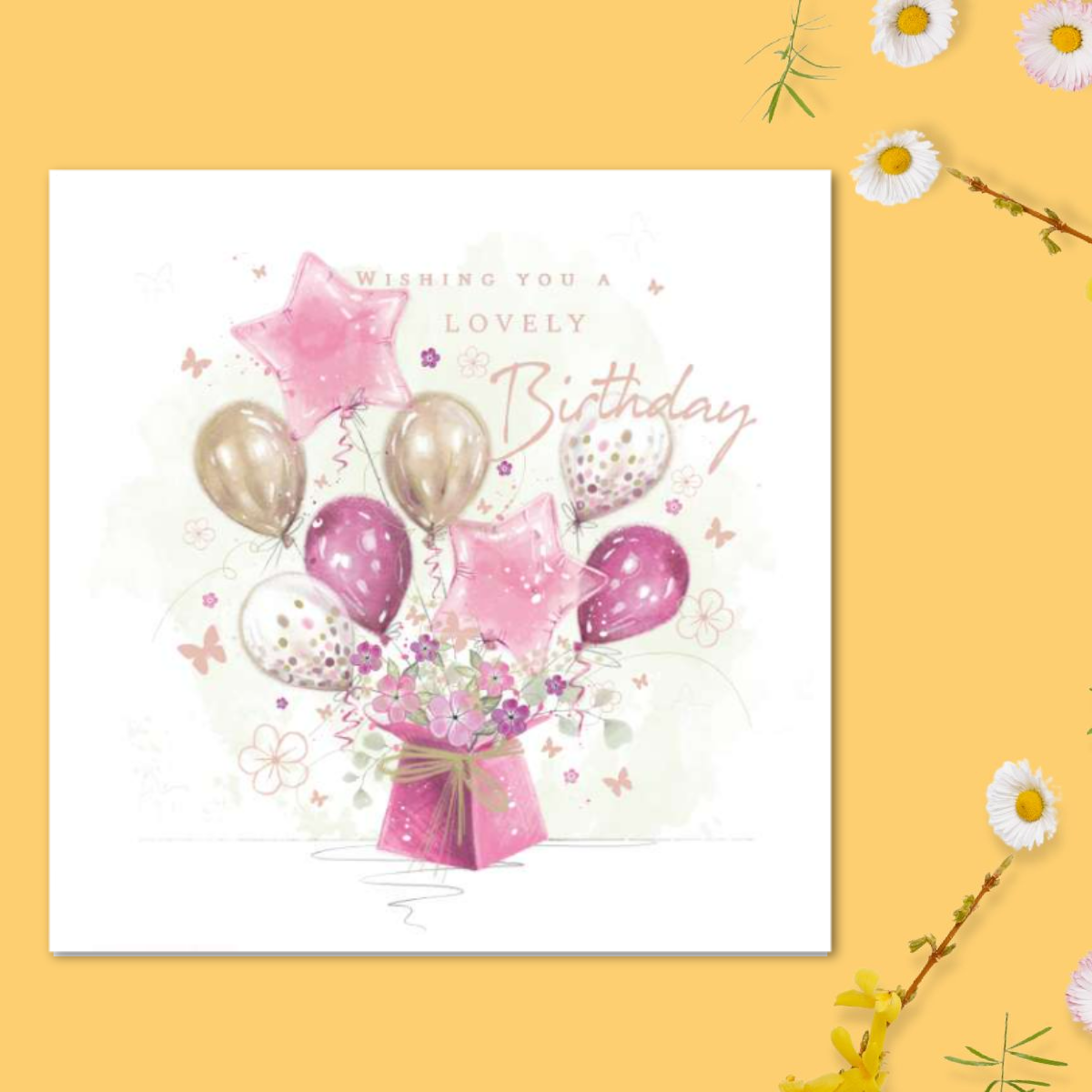 Blush Birthday Card - Balloons & Flowers – The Celebration Store